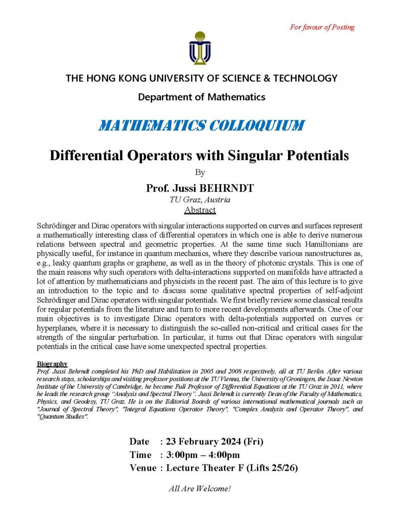 Department of Mathematics - Mathematics Colloquium - Differential Operators with Singular ...